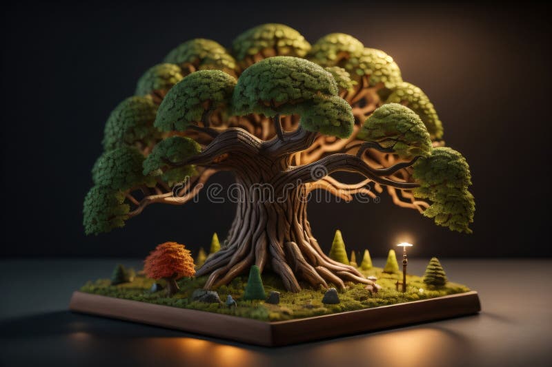 Miniature Trees on a Dark Background with Dramatic Lighting Stock ...
