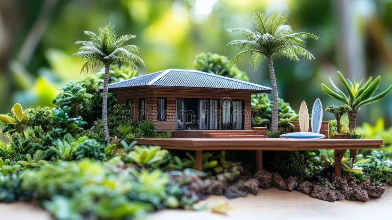 Miniature Tropical Beach House Model Stock Illustration - Illustration ...