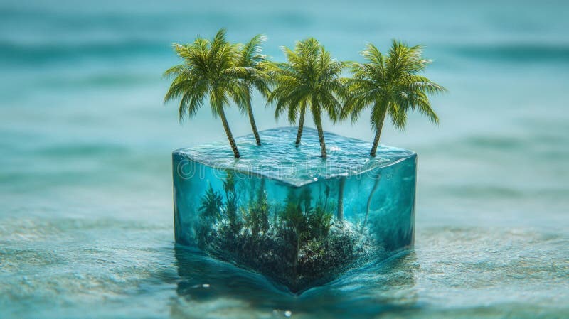 Miniature Tropical Island in Resin Cube Stock Illustration ...