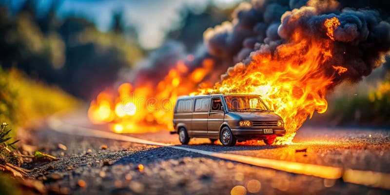 Miniature Van Fire Disaster a Striking TiltShift Perspective Captures a ...