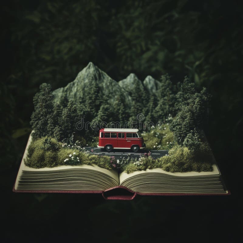 A Miniature Village Scene Unfolds from the Pages of an Open Book Stock ...