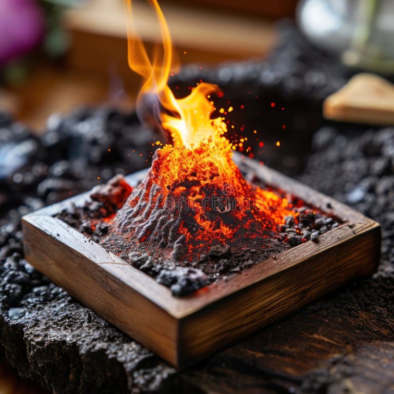 Miniature Volcano Eruption Simulation Stock Illustration - Illustration ...