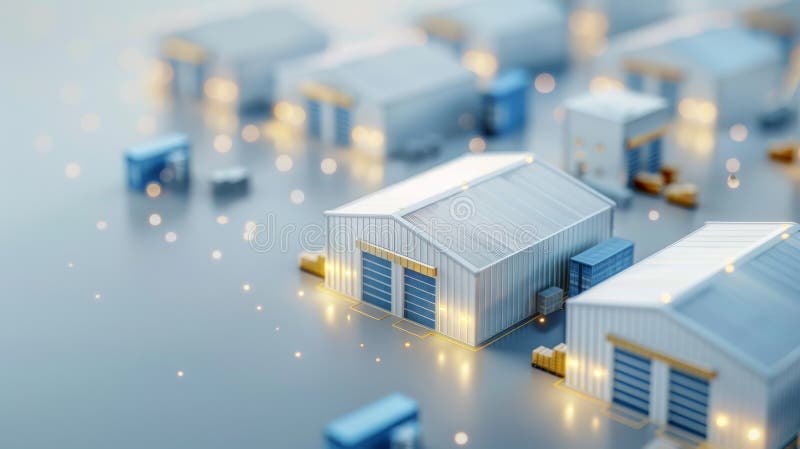 Miniature Warehouse Models Lit Up with Lights, Representing Logistics ...