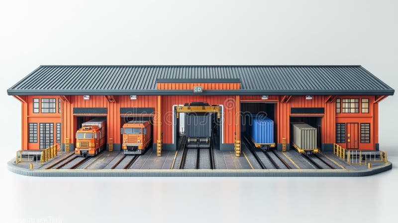 Miniature Warehouse with Trucks Containers and Rail Tracks Ready for ...