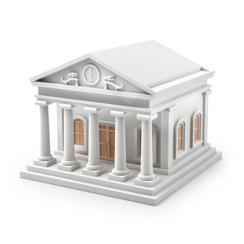Classic White Bank Building, 3D Render, Architectural Model Stock ...