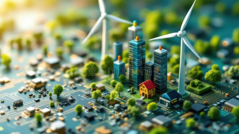Miniature Wind Turbines and Environmental Buildings on a Circuit Board ...