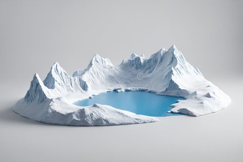 Miniature Winter Mountains Landscape Model with Arctic Lake Isolated on ...