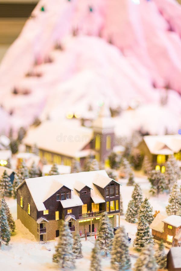 Miniature of Winter Snowy Scene with Train on Bridge, Medieval Castle ...