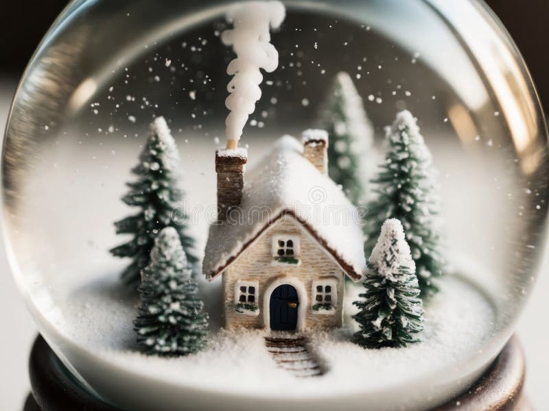 A Miniature Winter Scene Inside a Snow Globe Featuring a Small House ...