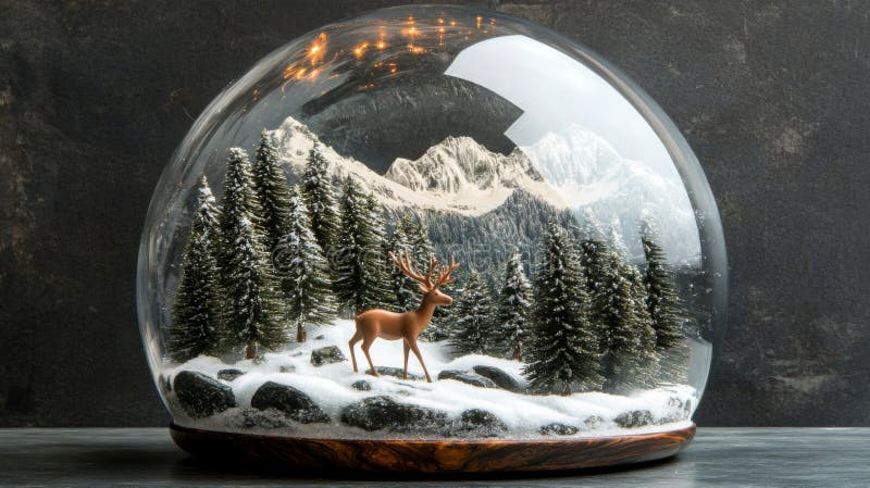Miniature Winter Wonderland with Deer in a Glass Dome Stock ...