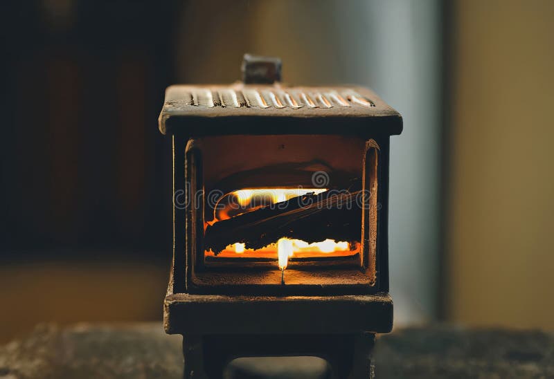 Miniature Wood Burning Stove with a Tiny Flame Stock Illustration ...