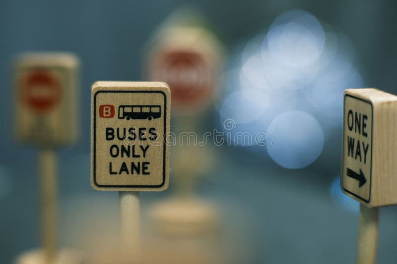 Miniature Wooden Buses only Lane Sign Stock Photo - Image of symbol ...