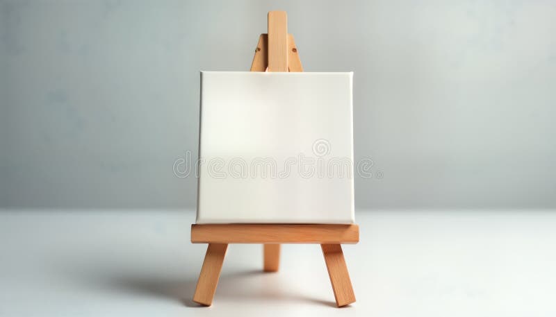 Miniature Wooden Easel with Blank White Canvas Sits on Light Background ...