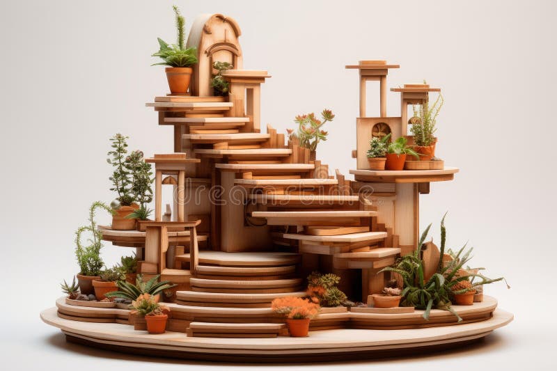 Miniature Wooden Garden Display with Plants Stock Photo - Image of ...