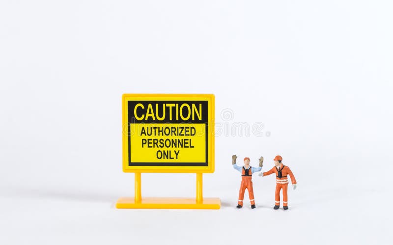 Miniature Worker Caution Sign Isolate White Background Stock Photos ...