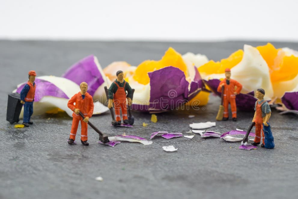 Miniature Worker People Working on Egg Stock Photo - Image of events ...