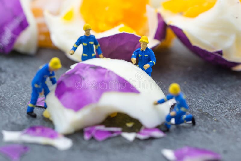 Miniature Worker People Working on Egg Stock Image - Image of events ...