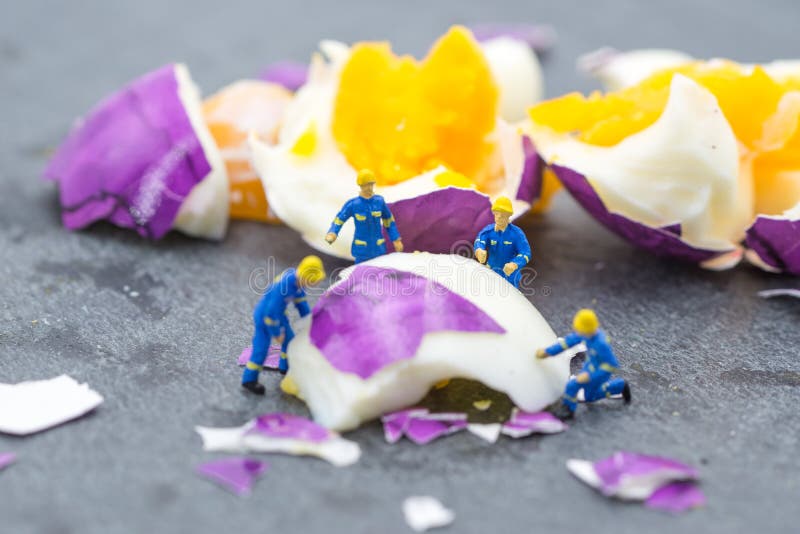 Miniature Worker People Working on Egg Stock Image - Image of minimal ...