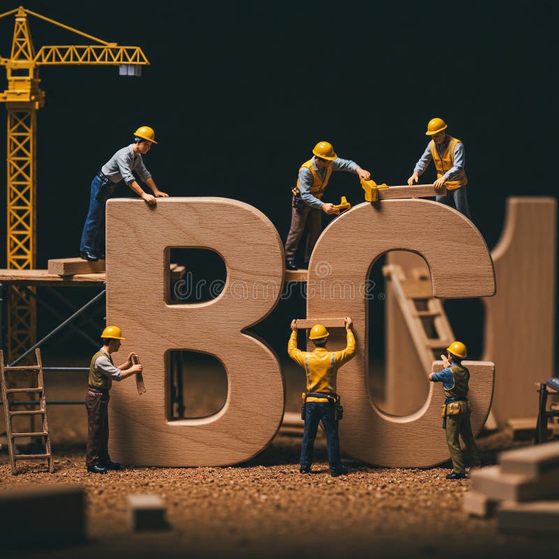 Miniature Workers Building Letters BC Construction Foundation Beginning ...
