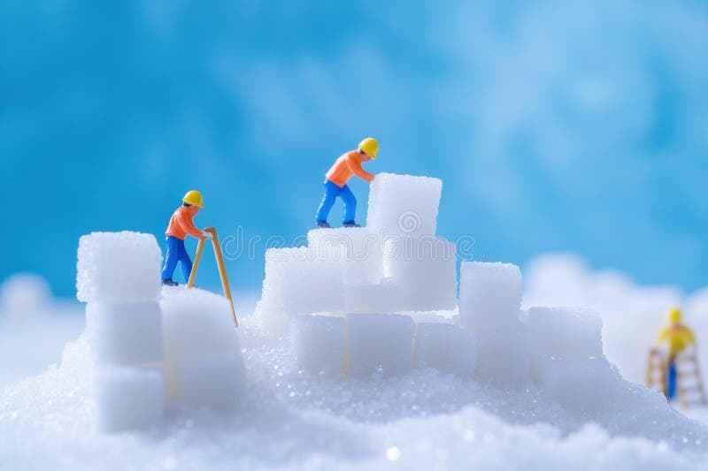 Miniature Workers Building with Sugar Cubes Stock Image - Image of ...