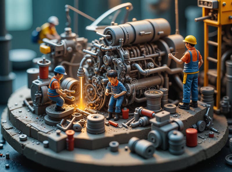 Miniature Workers Collaborate To Fix Complex Engine Parts Using Welding ...