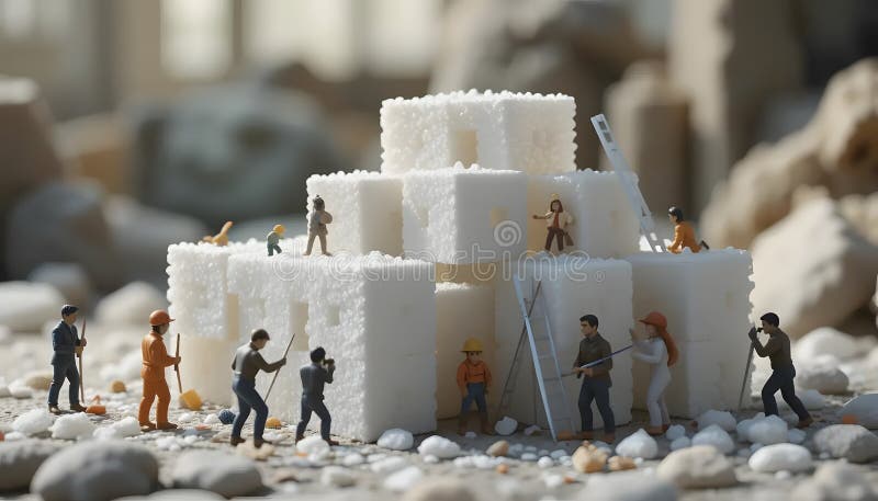 Miniature Workers Constructing a Sugar Cube Castle: a Creative Macro ...