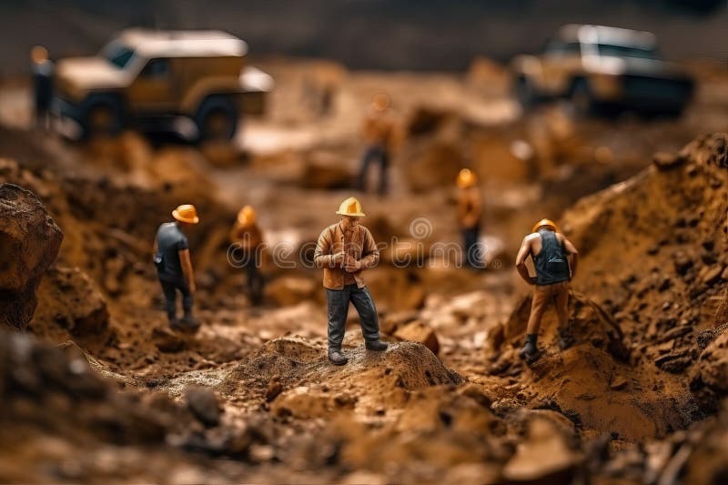 Miniature Workers Dig for Rocks and Minerals, Generative AI. Stock ...