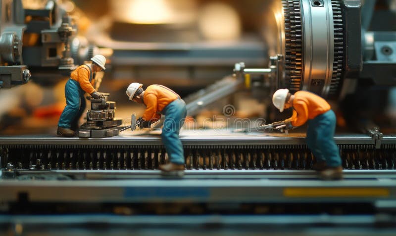 Miniature Workers Fixing a Giant Printer Jam, Crawling Inside the ...