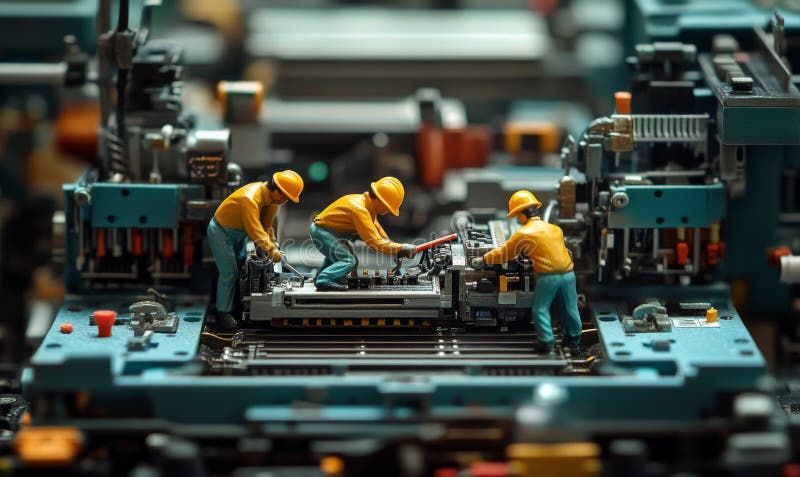 Miniature Workers Fixing a Giant Printer Jam, Crawling Inside the ...