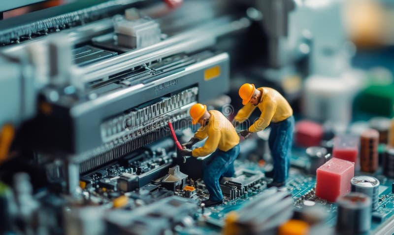 Miniature Workers Fixing a Giant Printer Jam, Crawling Inside the ...