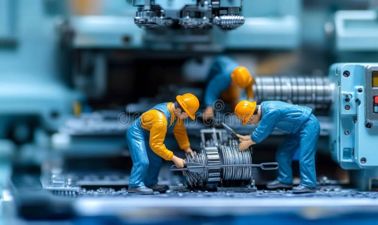Miniature Workers Fixing a Giant Printer Jam, Crawling Inside the ...