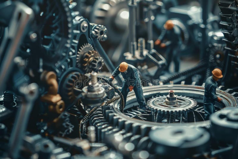 Miniature Workers on Gear Mechanism Stock Image - Image of together ...