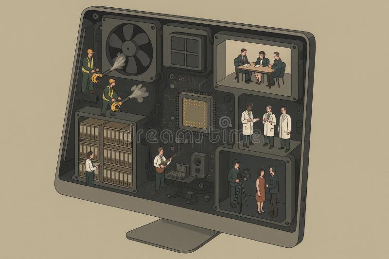 Miniature Workers Maintaining, Troubleshooting, Assembling Computer ...