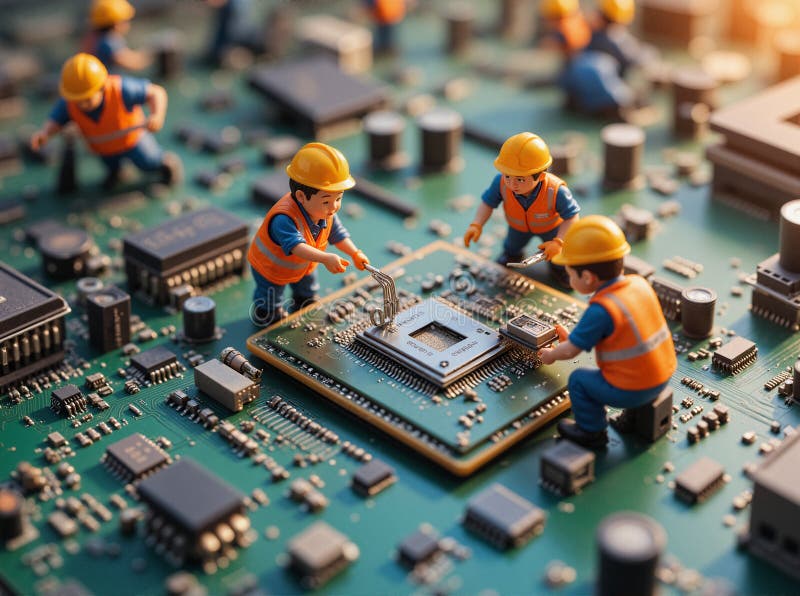 Miniature Workers in a Microworld Repair Circuit Board and Microchip ...