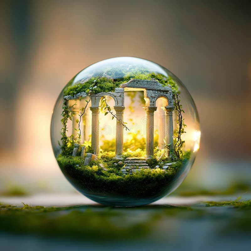 Miniature World in a Glass Sphere Stock Illustration - Illustration of ...