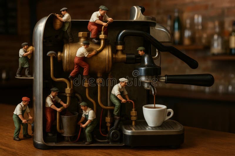 Miniature Worlds Inside Espresso Machines a Detailed Depiction of Tiny ...