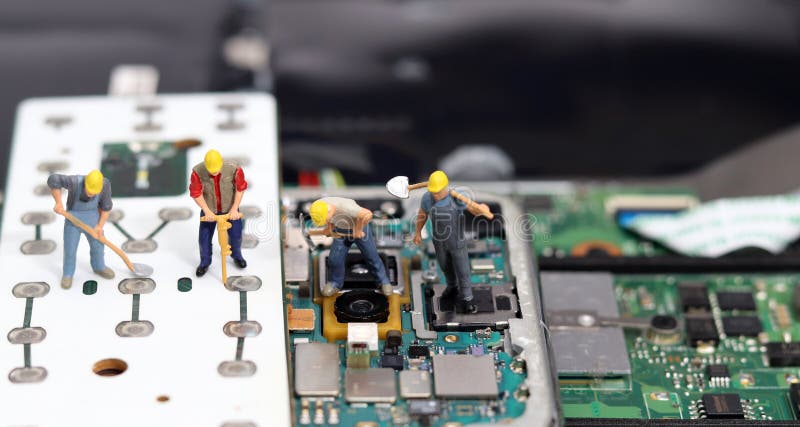 Miniatures To Repair Cell Phone Boards. Stock Image - Image of science ...