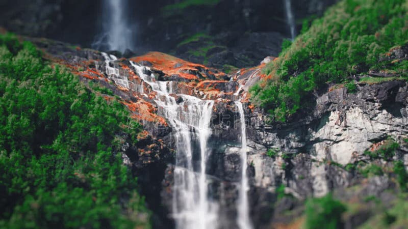 A Miniaturized Two-tier Waterfall Above the Loenvatnet Lake Stock ...