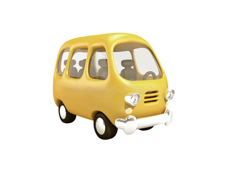 Minibus 3d Icon. Yellow Vintage Minivan Isolated 3d Illustration Stock ...