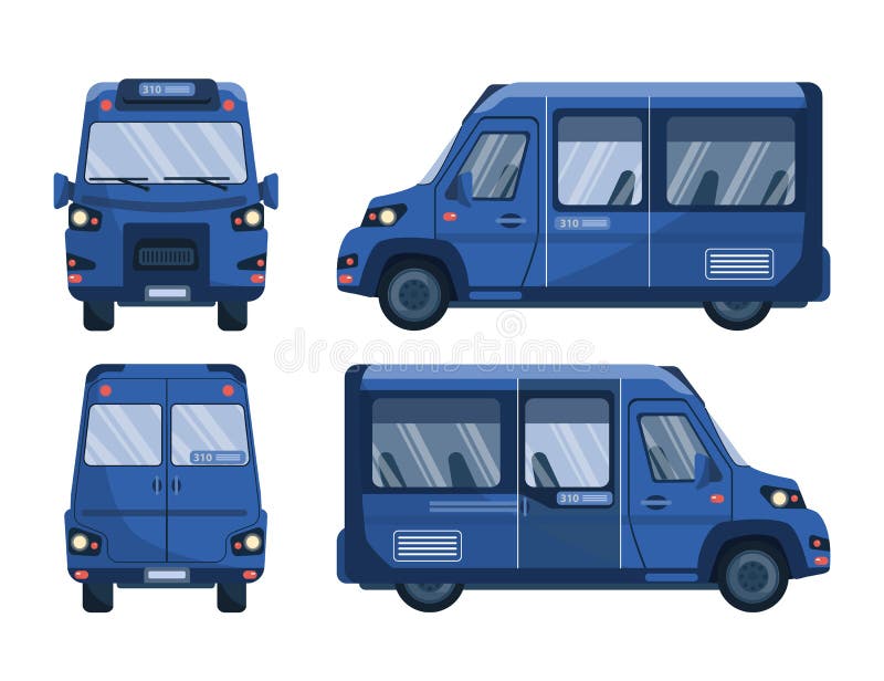 Minibus, Front, Back and Side View Set. Modern City Transport, Minivan ...