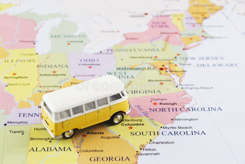Minibus on map stock photo. Image of concepts, intercontinental - 83483756