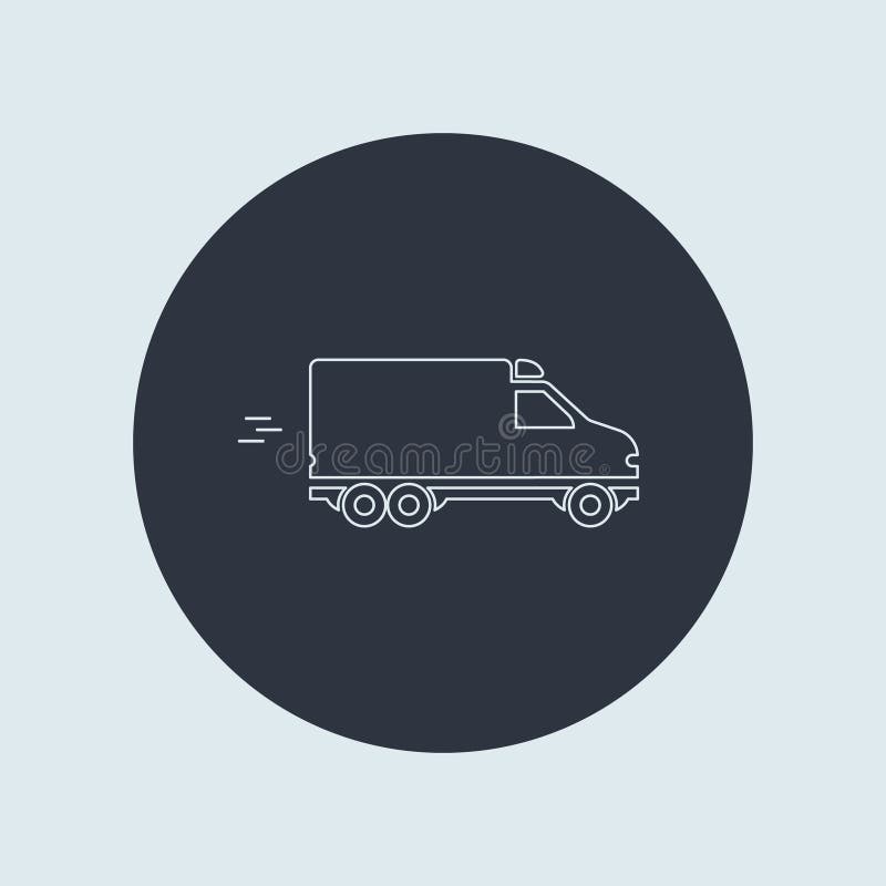 Minibus Minivan Icon in Flat Outline Style on Round Background Stock Illustration - Illustration ...