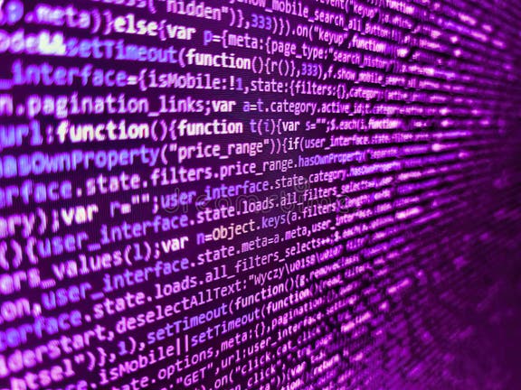 Minificated Web Development Javascript Code Close Up in Sunset Rays. HTML and CSS Code ...