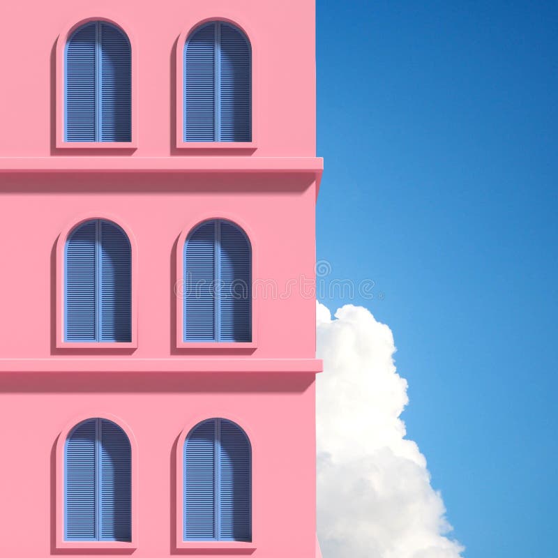 Minimal Abstract Building with Arch Window on Blue Sky Background ...