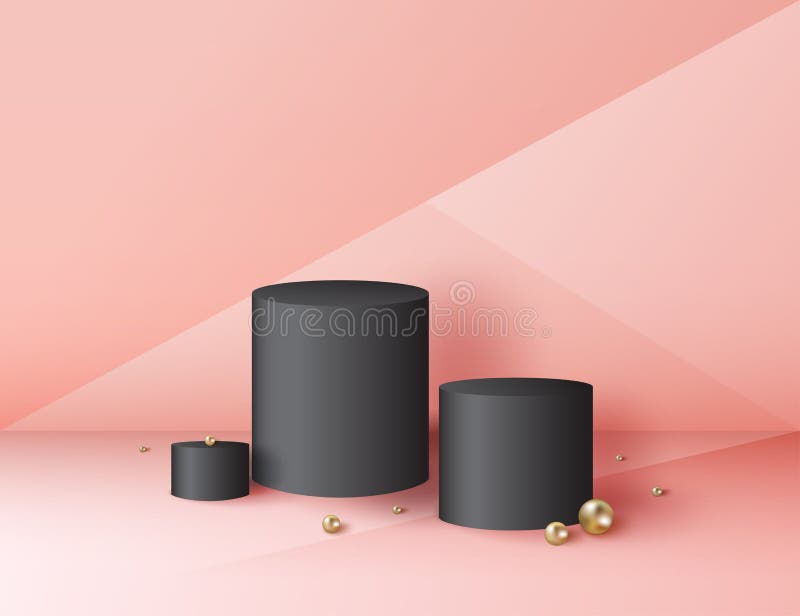 Minimal Abstract Cylinder Shape and Golden Sphere, Wall Scene. Stock ...