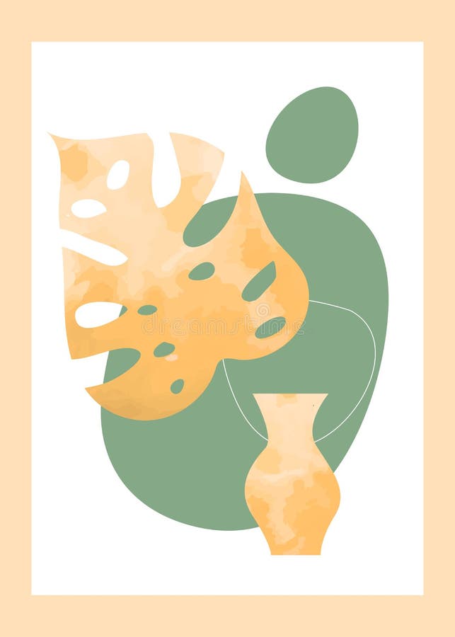 Minimal Abstract Poster with Leaf Stock Vector - Illustration of card ...