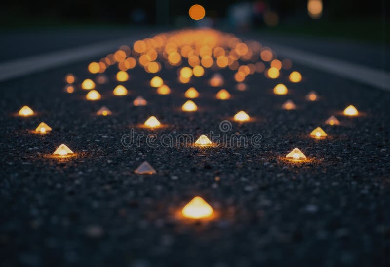 Minimal Abstract Triangular Light Pattern on Asphalt Road at Night ...