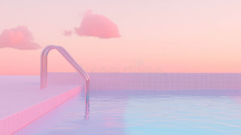 Minimal Aesthetic Pool Scene at Sunset with Soft Pastel Colors Stock ...