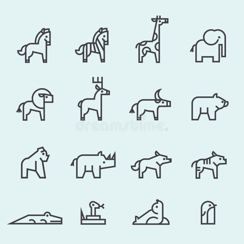 Minimal Animal Line Icon Set Stock Vector - Illustration of concept ...