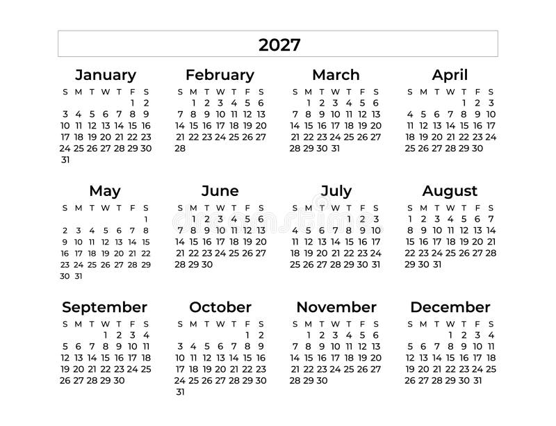 Minimal Annual Calendar 2027 Template Stock Vector - Illustration of ...